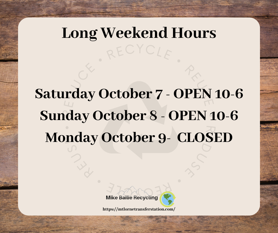 Thanksgiving long weekend hours – Mt. Lorne Transfer Station